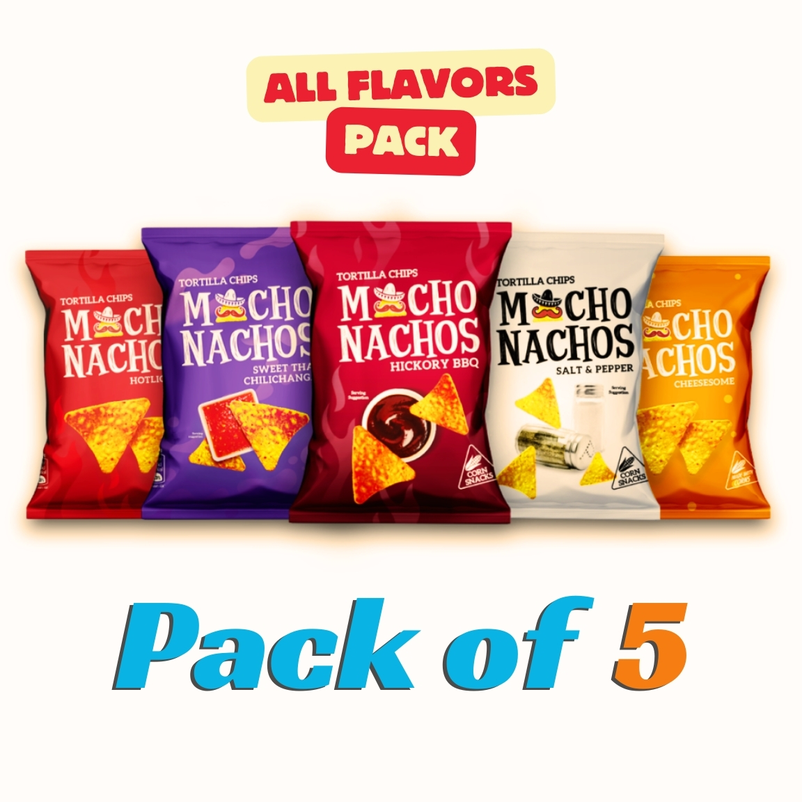 Macho Nachos Tortilla Chips 38g Each - Mix Flavors (Pack of 5) | Daraz.pk