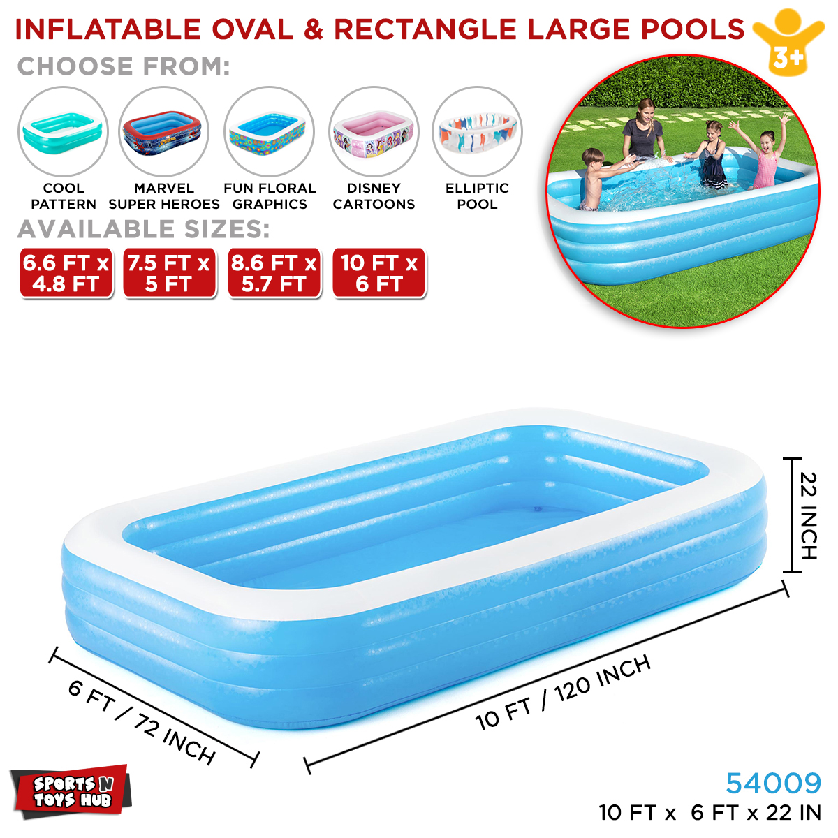 Bestway Rectangle & Oval Family Inflatable Pool Collection, Large Pool ...
