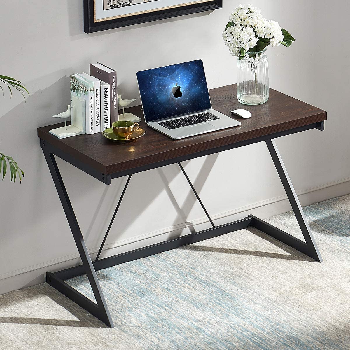 Computer Desk Z Shape Metal and Wood Z Writing Desk, Work Sturdy Table ...