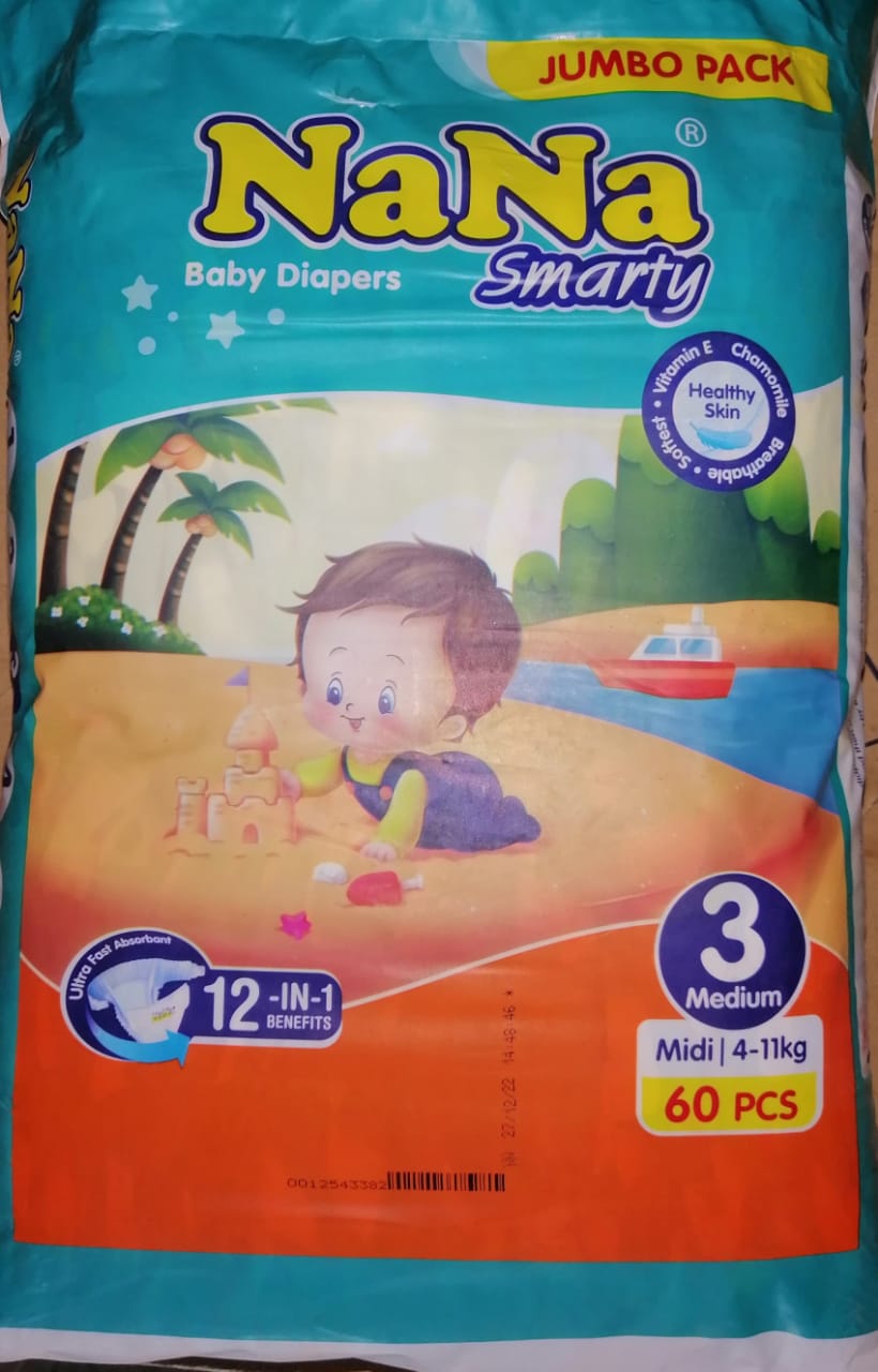 Nana Smarty Baby Diapers (Medium 60 Pcs Size-3 Jumbo Pack) 6-9 kg ...