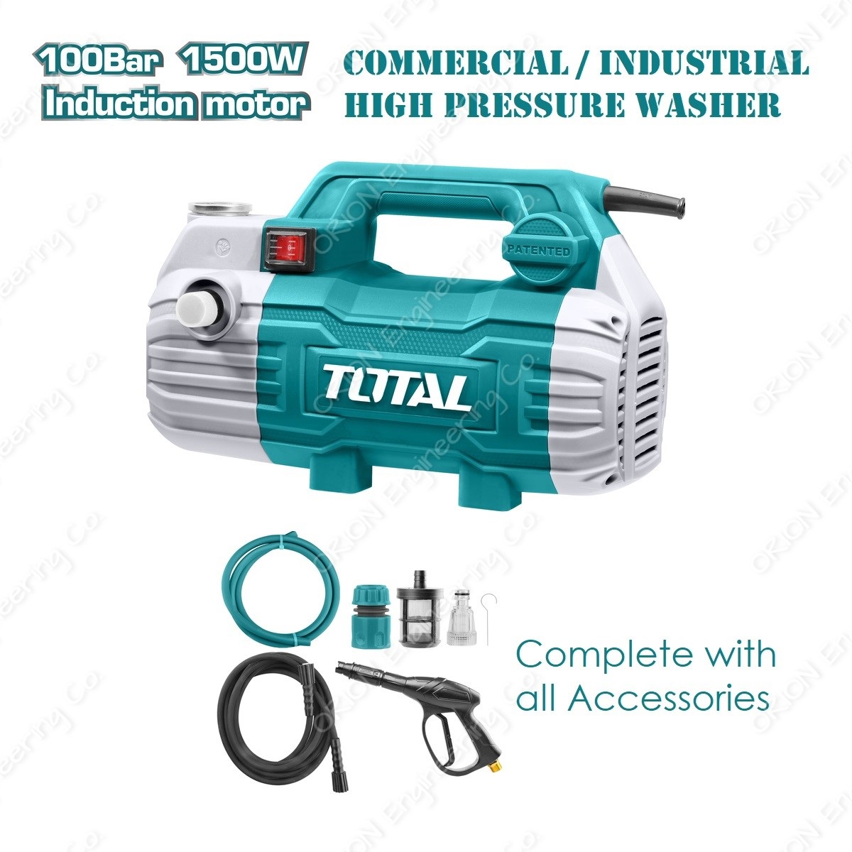 TOTAL Pressure Washer Commercial with INDUCTION Motor 100 Bar 1500 ...