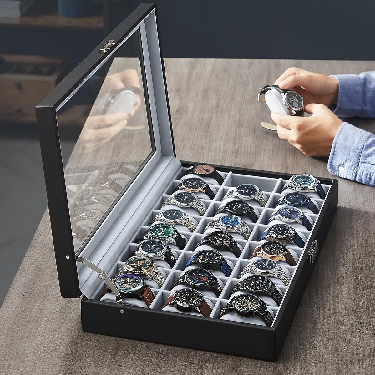 Double Layer Watch Storage&Display Case PU Leahter Box Watch Organizer ...