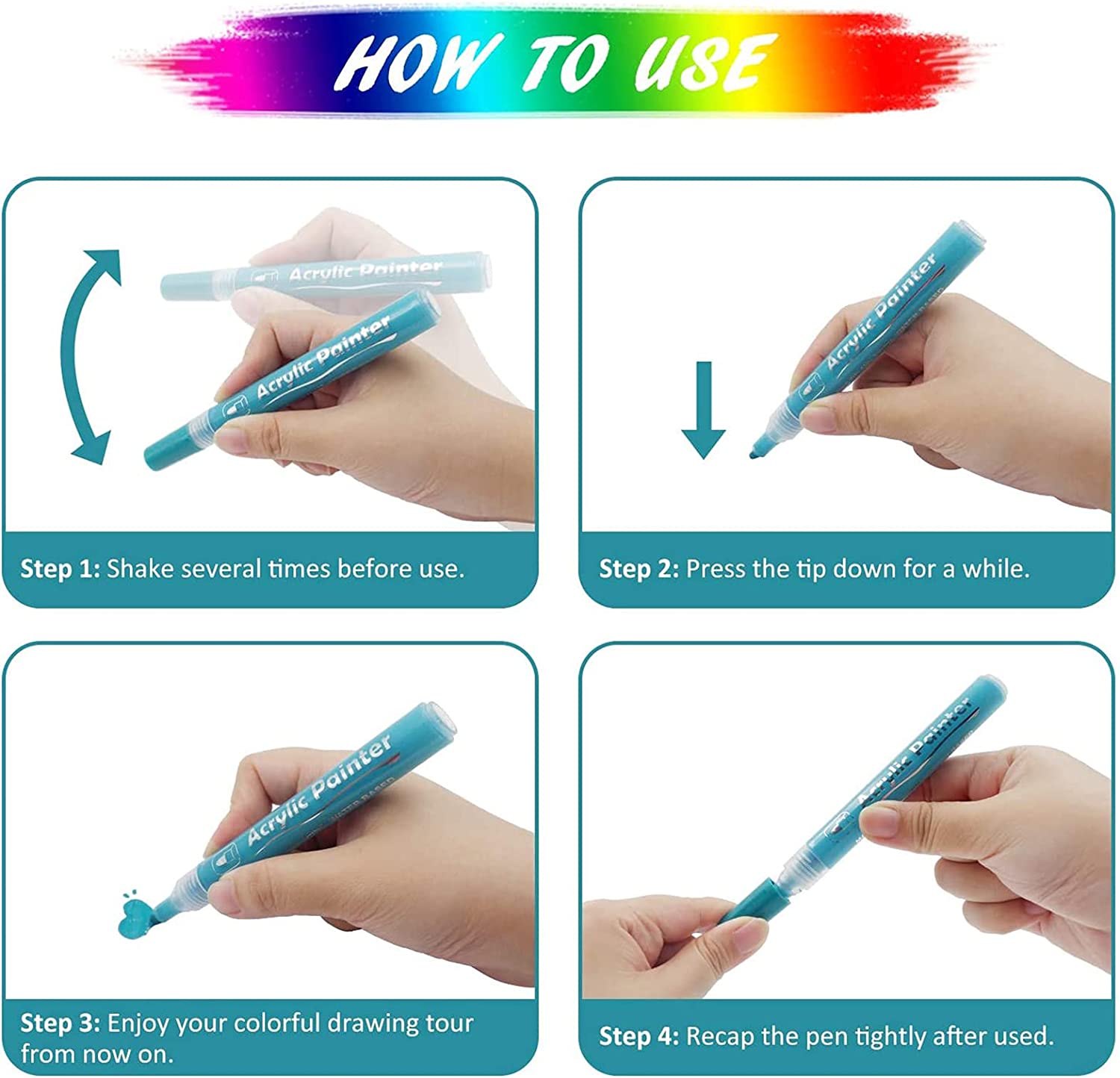 Acrylic Paint Marker Pen, 12 Color Marker Pen Set Quick Dry Art ...