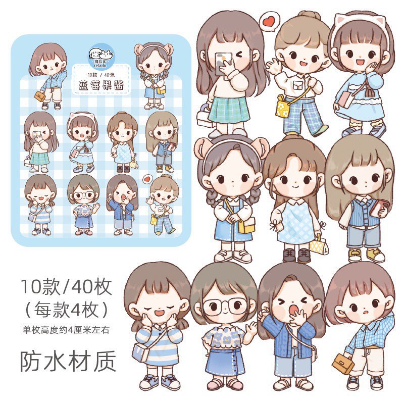 Cute Stickers Cartoon Girl Series DIY Diary Album Decorative Stickers ...