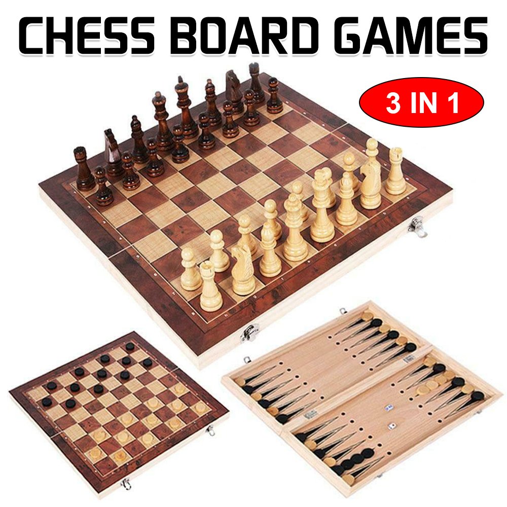 3 in 1 Wooden Chess Board Solid Wood Folding imported Chess Board for ...