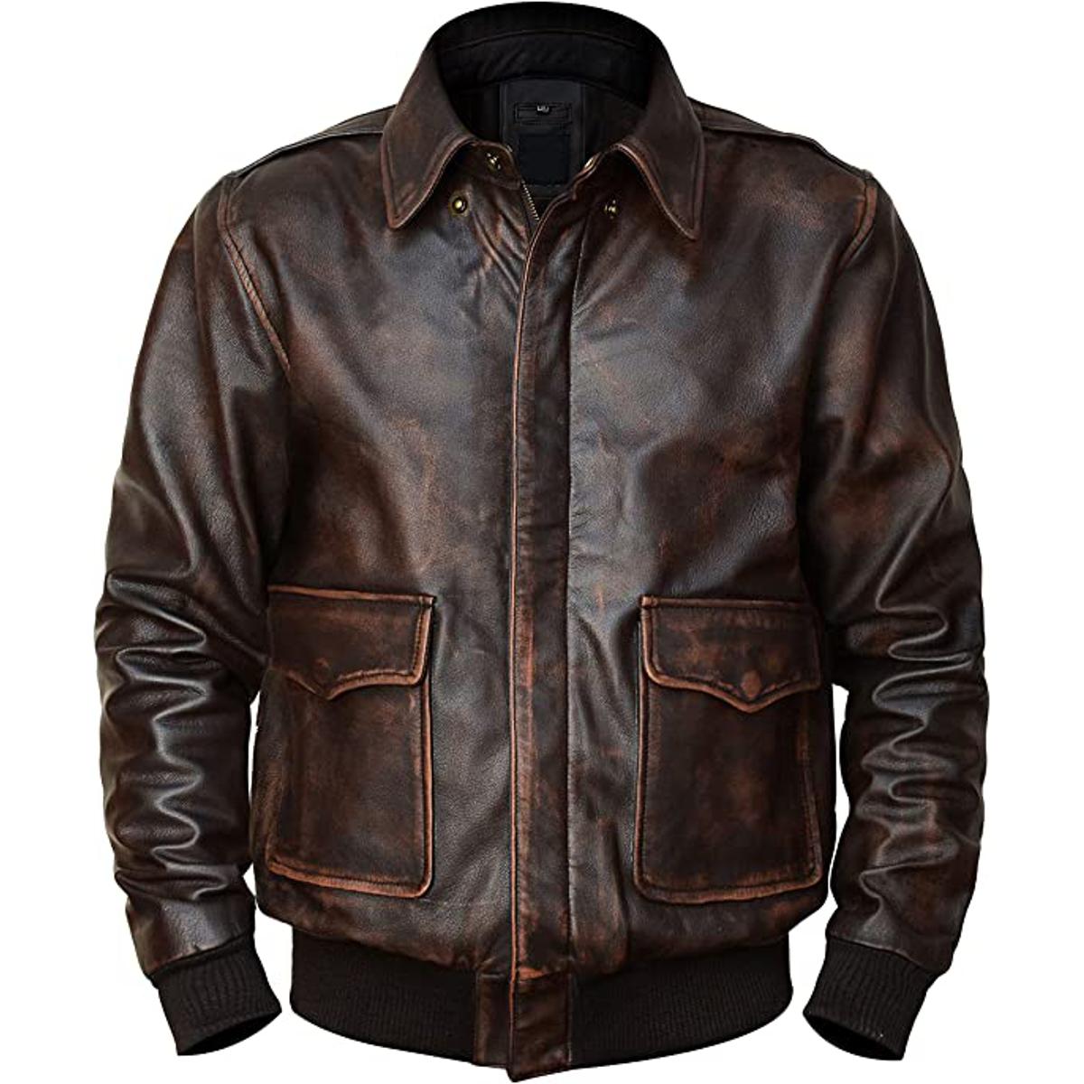 Men's Aviator A2 Distressed Brown Bomber Flight Real Leather jacket ...