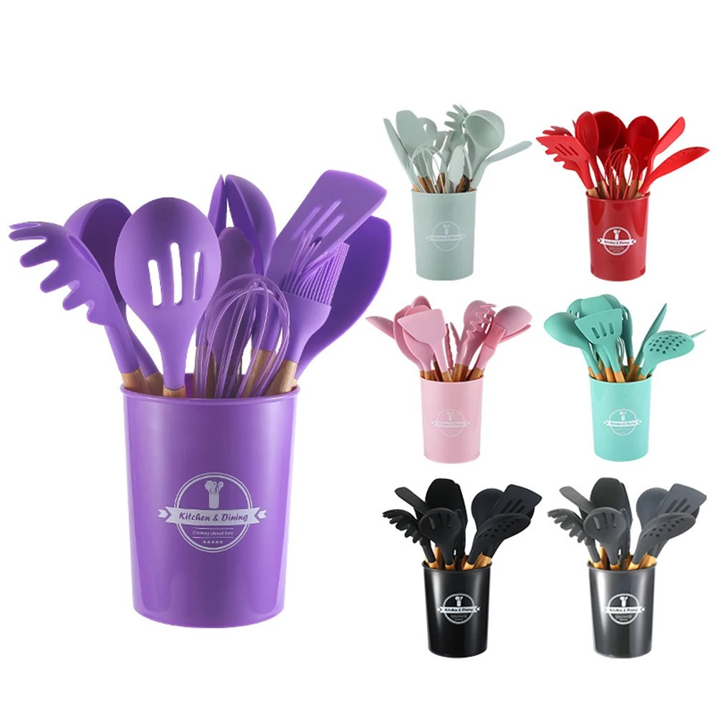 12Pcs-Silicone Spoon Kitchenware Set Kitchen Utensils Cooking Sets Non ...