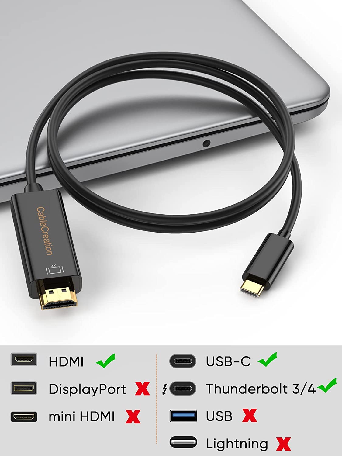 USB C to HDMI Cable 3FT Male to Male, Thunderbolt 3/4 Compatible for ...
