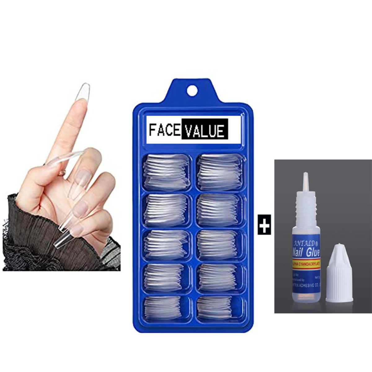 Face Value 100pcs Artifical nails for girls Transparent Nail With Glue ...