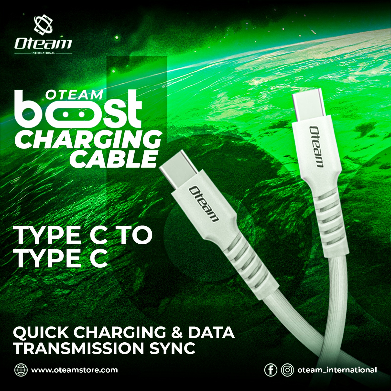 Original Oteam Boost Type C to Type C Cable with 480Mbps data transmission capability, high ...