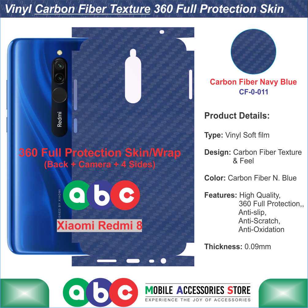 Xiaomi Redmi 8 , 360 Full Protection Carbon Fiber Texture Skin/Wrap for ...