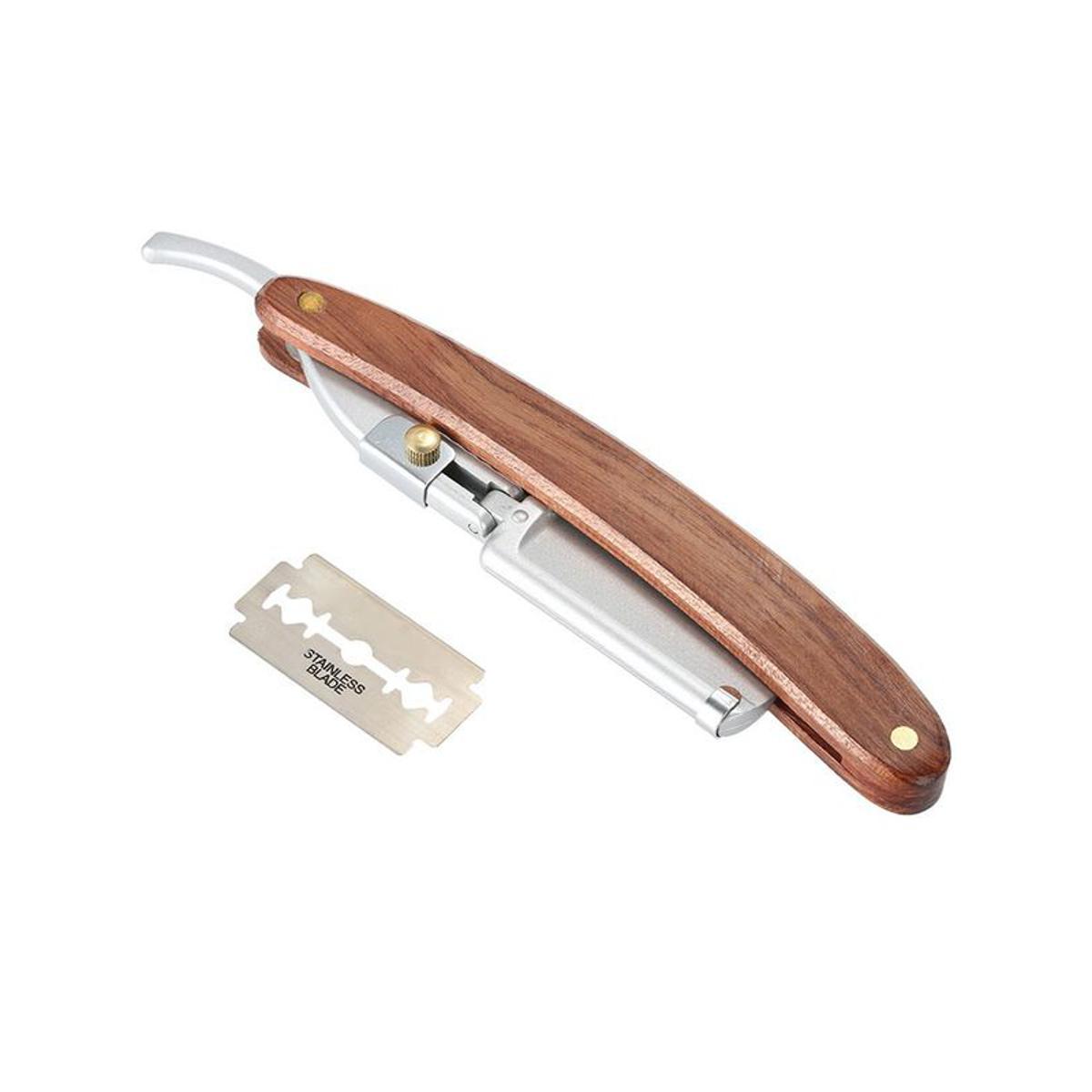 DM INTL Wooden Handle Razor Blade Quality Stainless Steel Barber ...