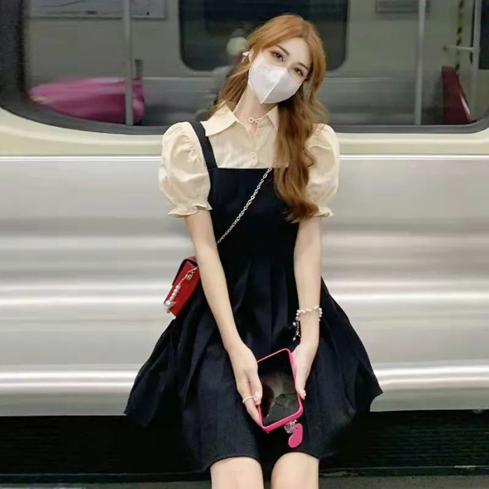 Fake Two-Piece Suspender Dress Female Students 2024 Summer New Korean ...