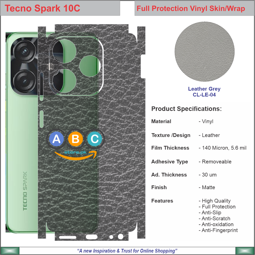 Tecno Spark 10C, Full Back Protection Vinyl Skin/Wrap in variety of ...