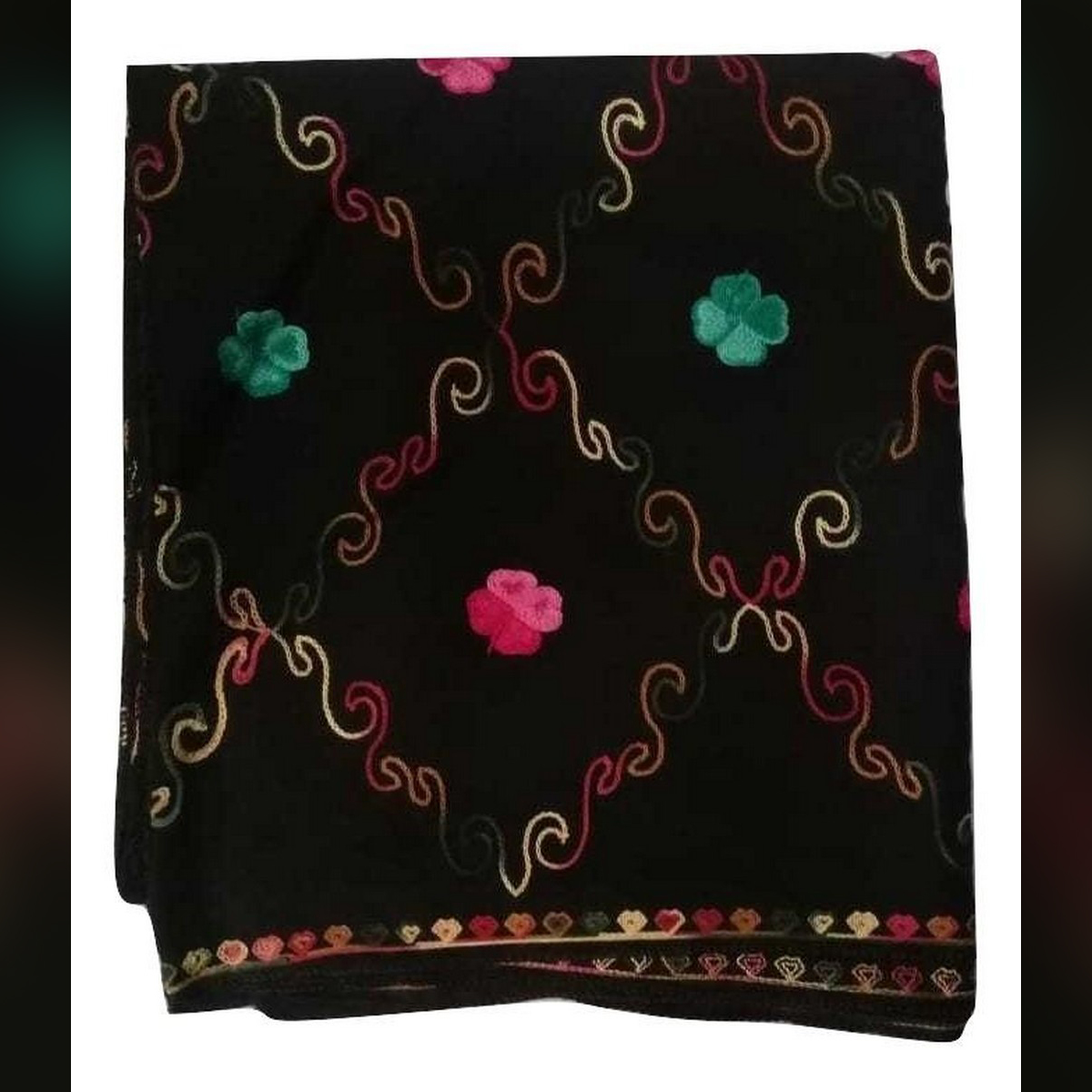 Pure Linen Shawl Computerize Embroidery Ari Border Jale Design For ...