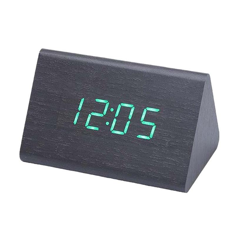 Digital Clock LED Wooden Alarm Clock Table Sound Control Electronic ...