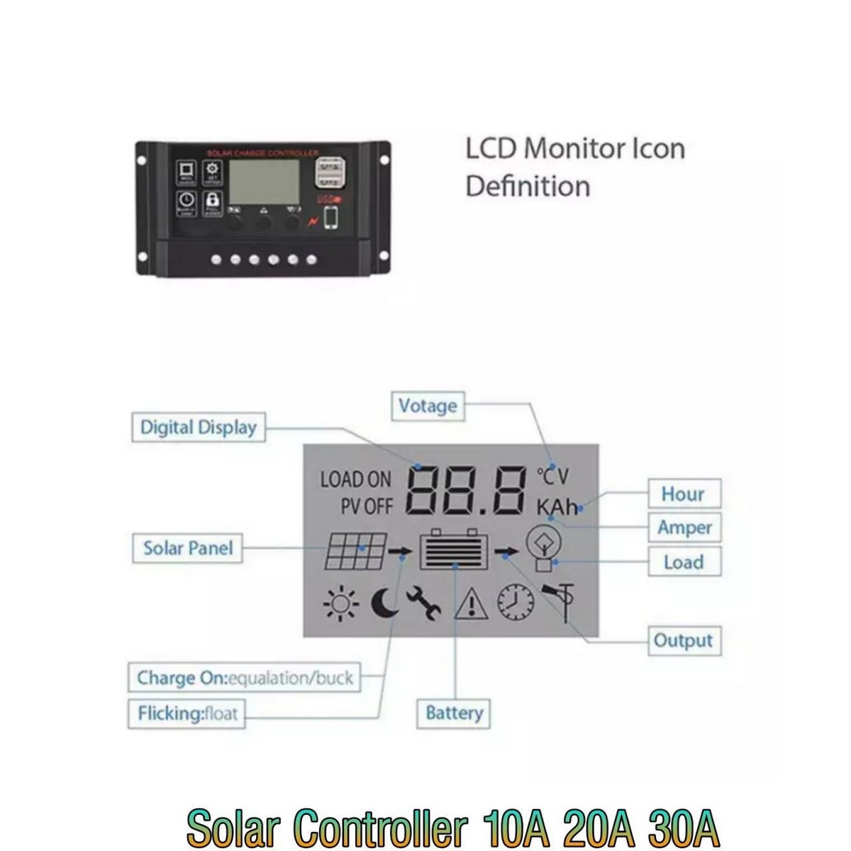 PWM Solar regulator 30A 20A 10A 12V/24V Solar Controller Regulator ...