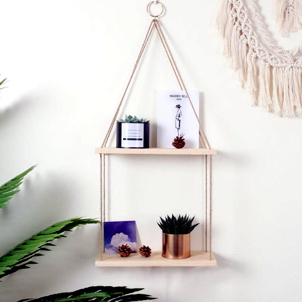 Wall hanging shelves with rope Floating shelves Bookshelf 3-tier ...