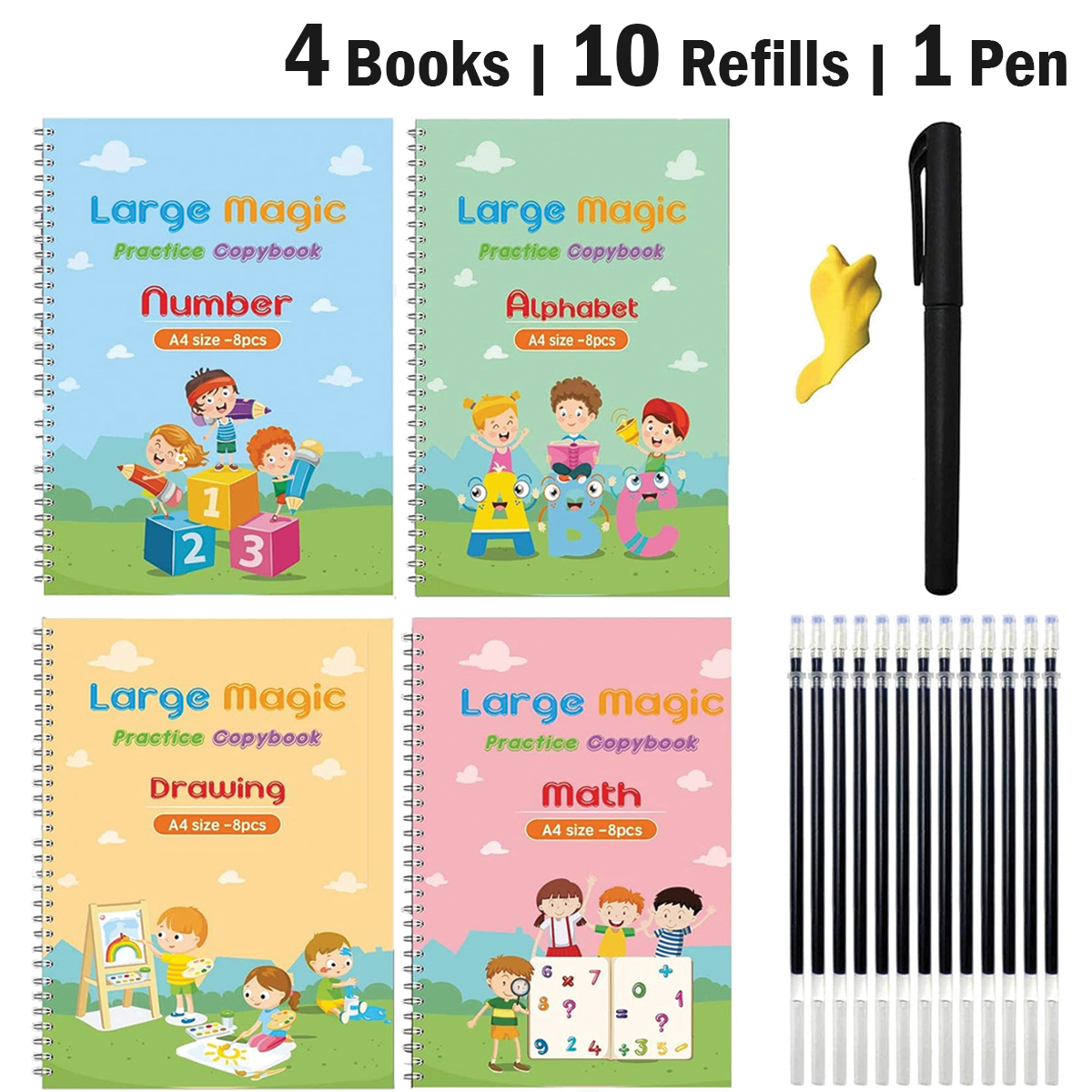 BESTIN 4pc Magic Book For Kids, Reusable Grooved Handwriting Workbooks ...
