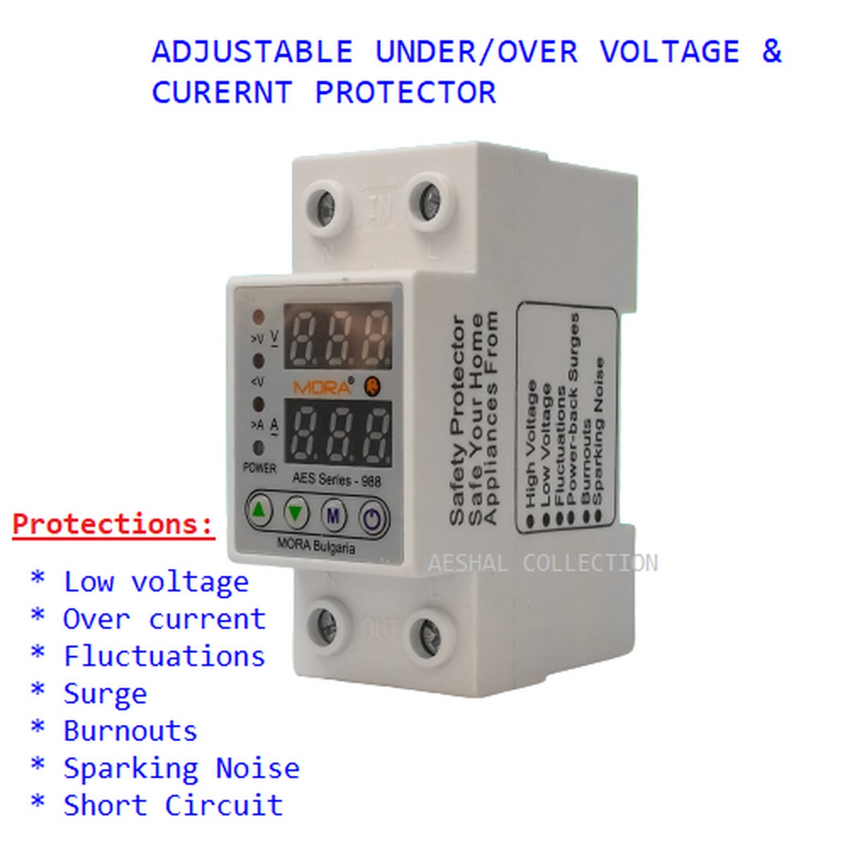 MORA Adjustable Over Under Voltage Over Current Protection Relay Surge ...