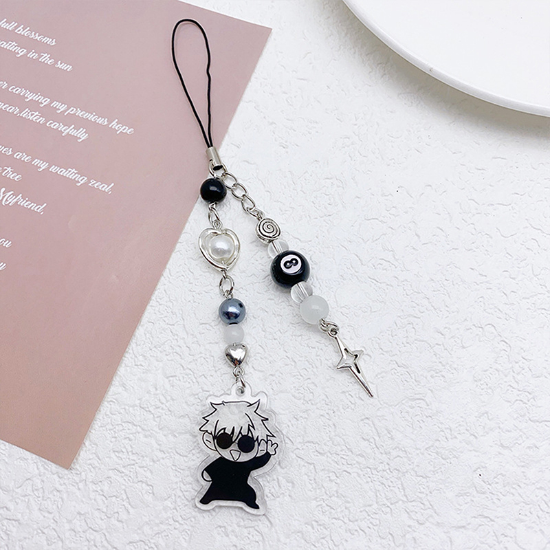 Creative Anime Gojo Geto Phone Lanyard Y2K Black Beaded Cross Phone ...