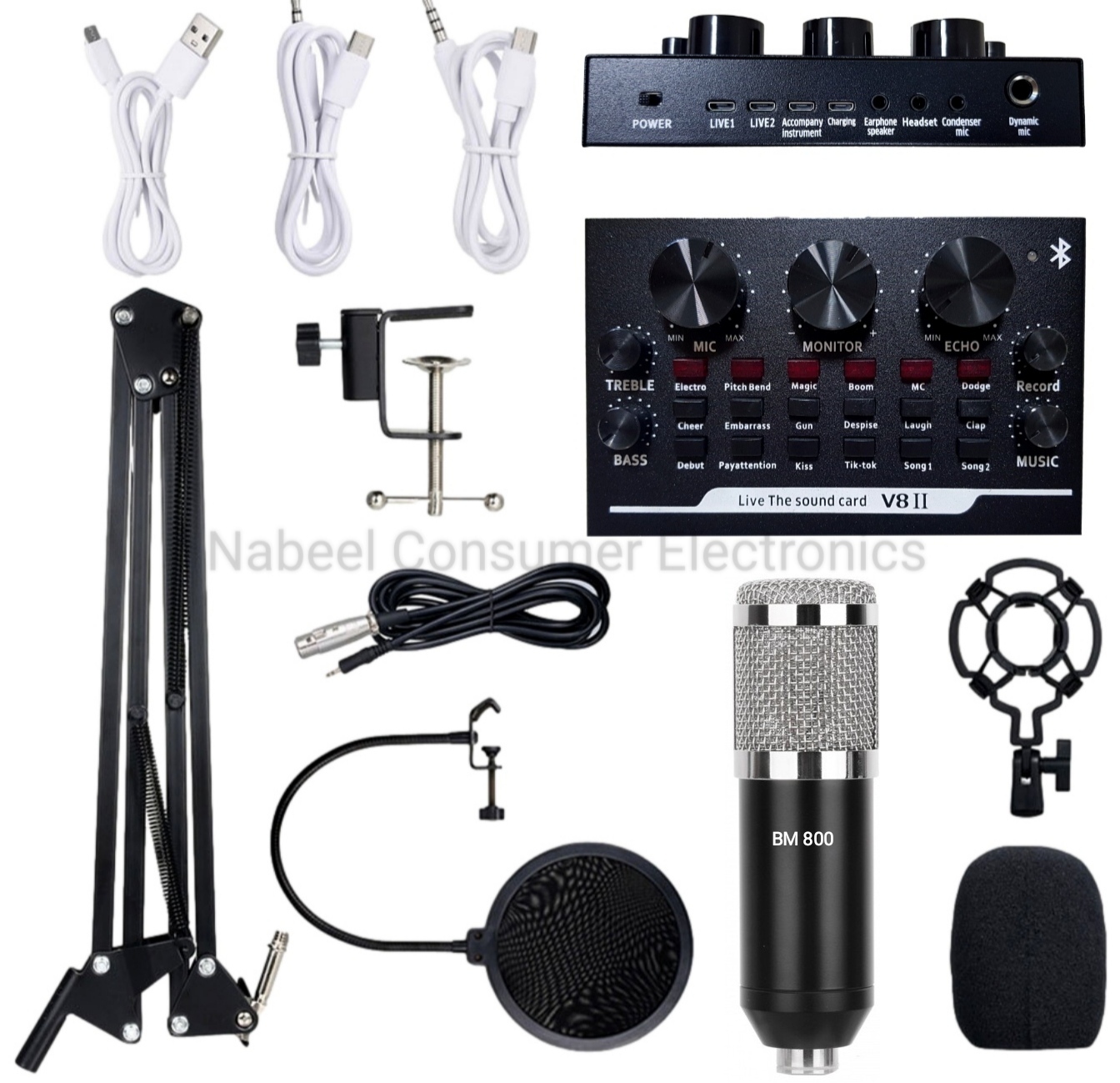 Bm 800 Condenser Microphone With V8 Sound Card & Microphone stand ...