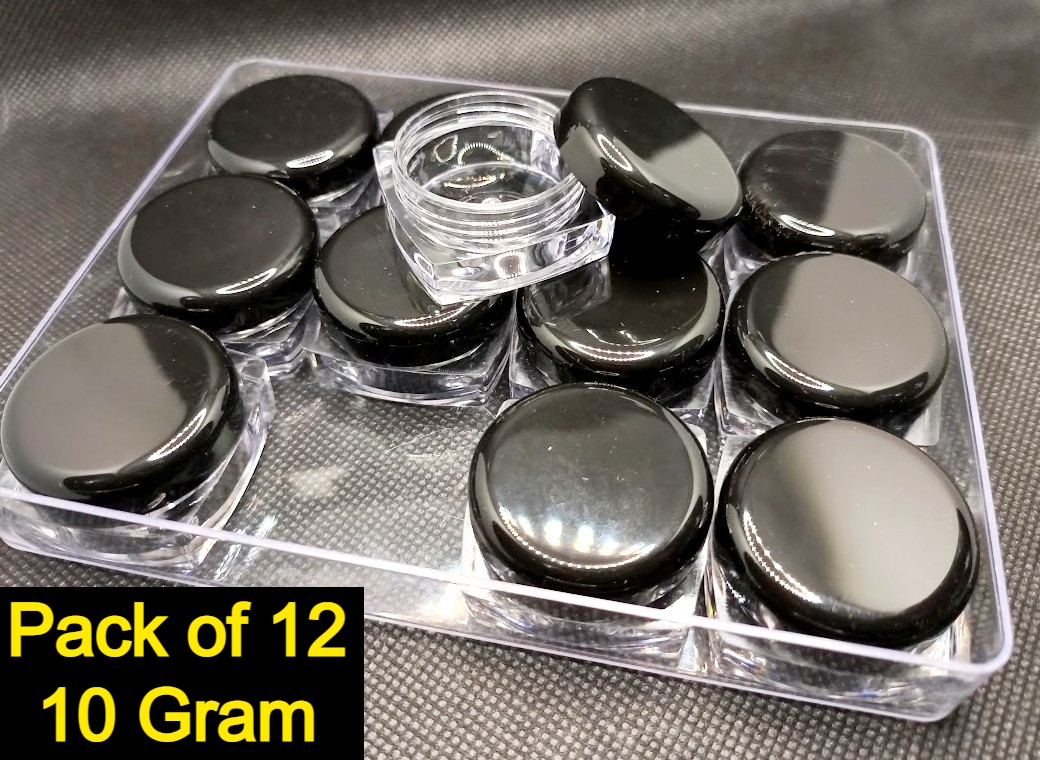 Pack of 12 Empty Cosmetic Containers 10gram Black Cap With outer ...