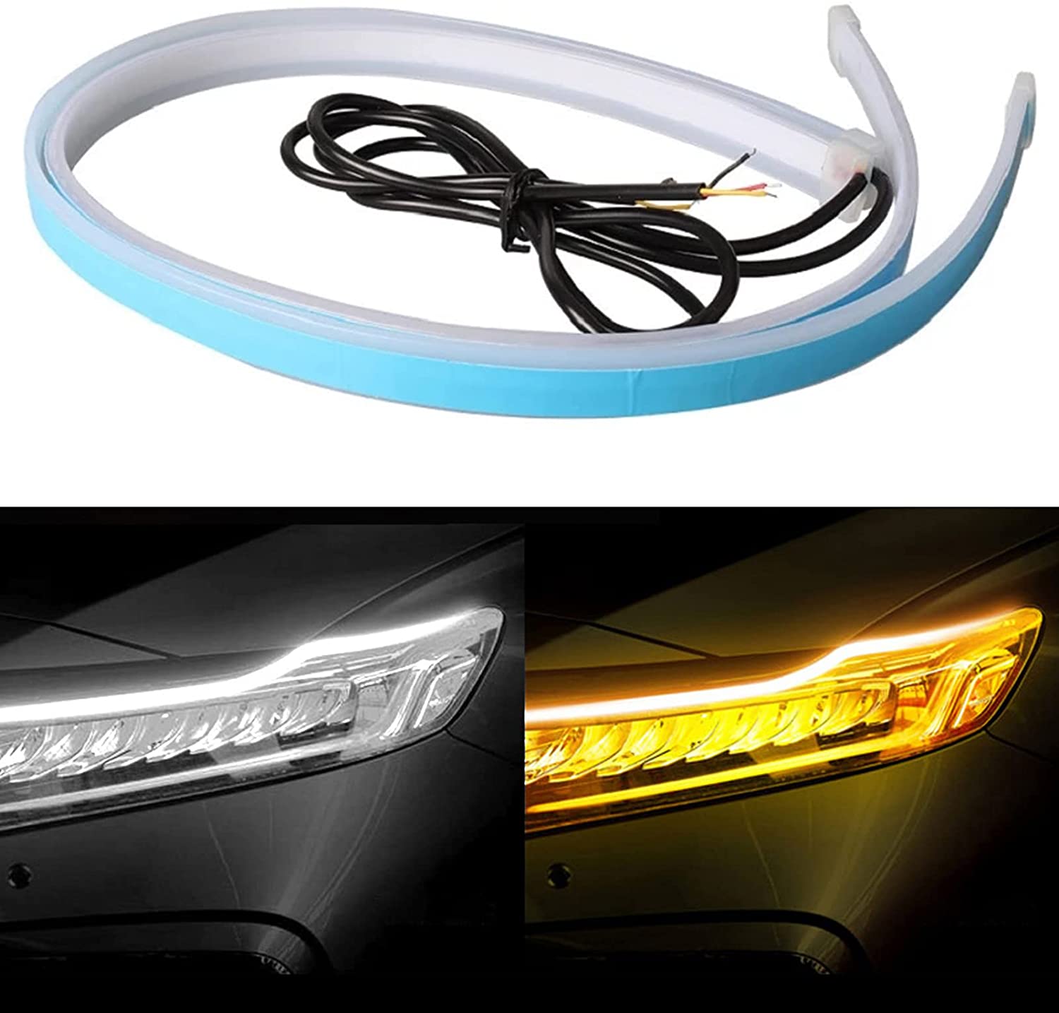 2 Pieces Universal Car LED Daytime Running Light DRL With Turn Signal ...