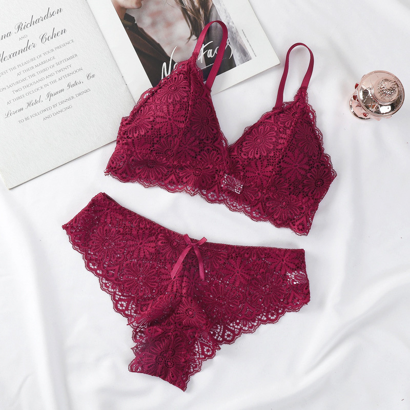 Comfortable Gathering Sexy Underwear Suit Push up Bra Under Ring Lace Rdge Padded Cup Bra+set ...