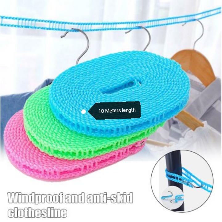 Windproof Anti-Slip Clothes Washing Line Drying Nylon Rope with Hooks 5 ...