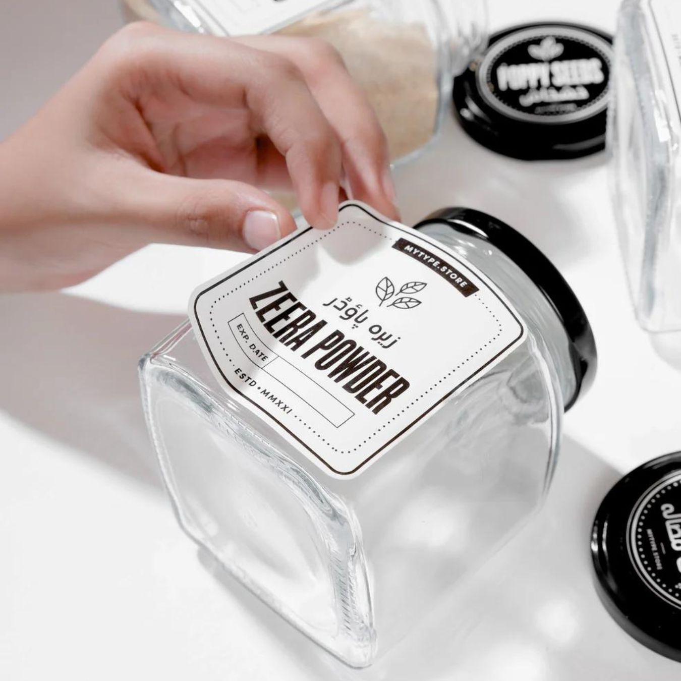 Pure 6 Glass Jar 400ml/500Gram with Stickers, Kitchen Spices jars ...