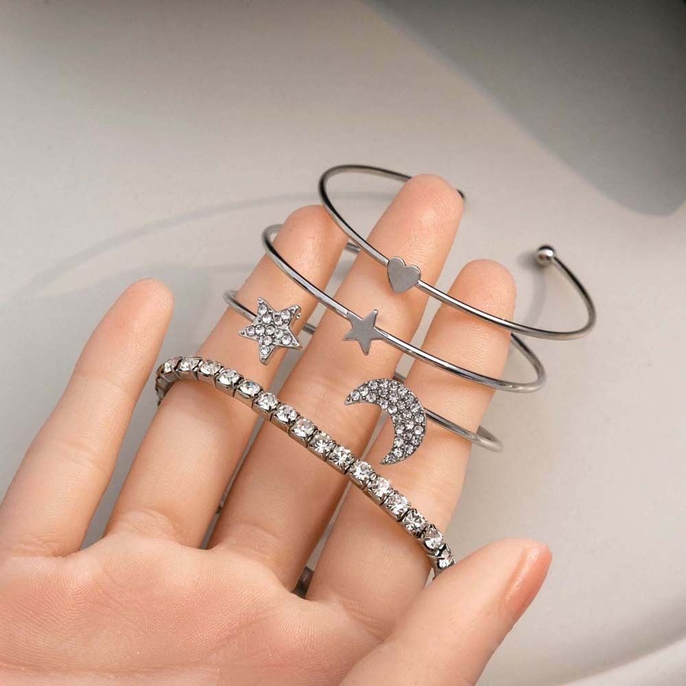 4Pcs/Set Adjustable Open Bracelet for Girls and women Golden and Silver ...