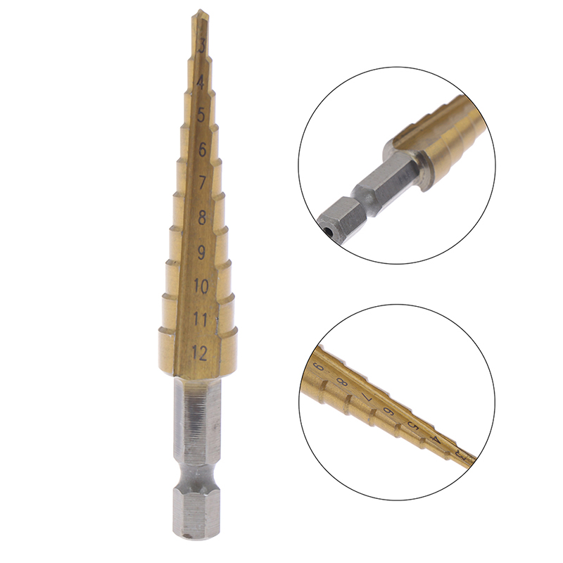 3-12mm Coated Stepped Drill Bits Hex Handle Drill Bit Metal Drilling ...