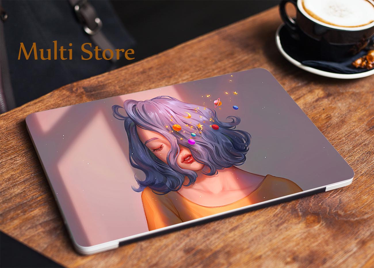 chica-con-planetas-Laptop back cover / skin / sticker for girls / boys ...