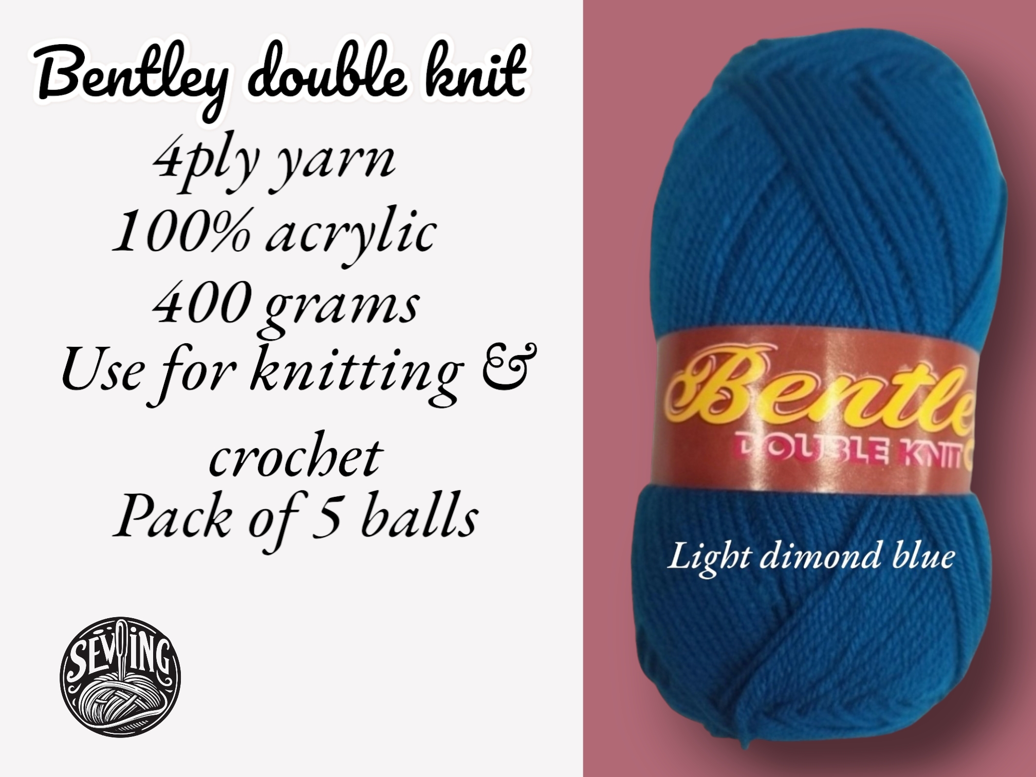 pack of 5 double knitt wool yarn 100% acrylic use for crochet ...