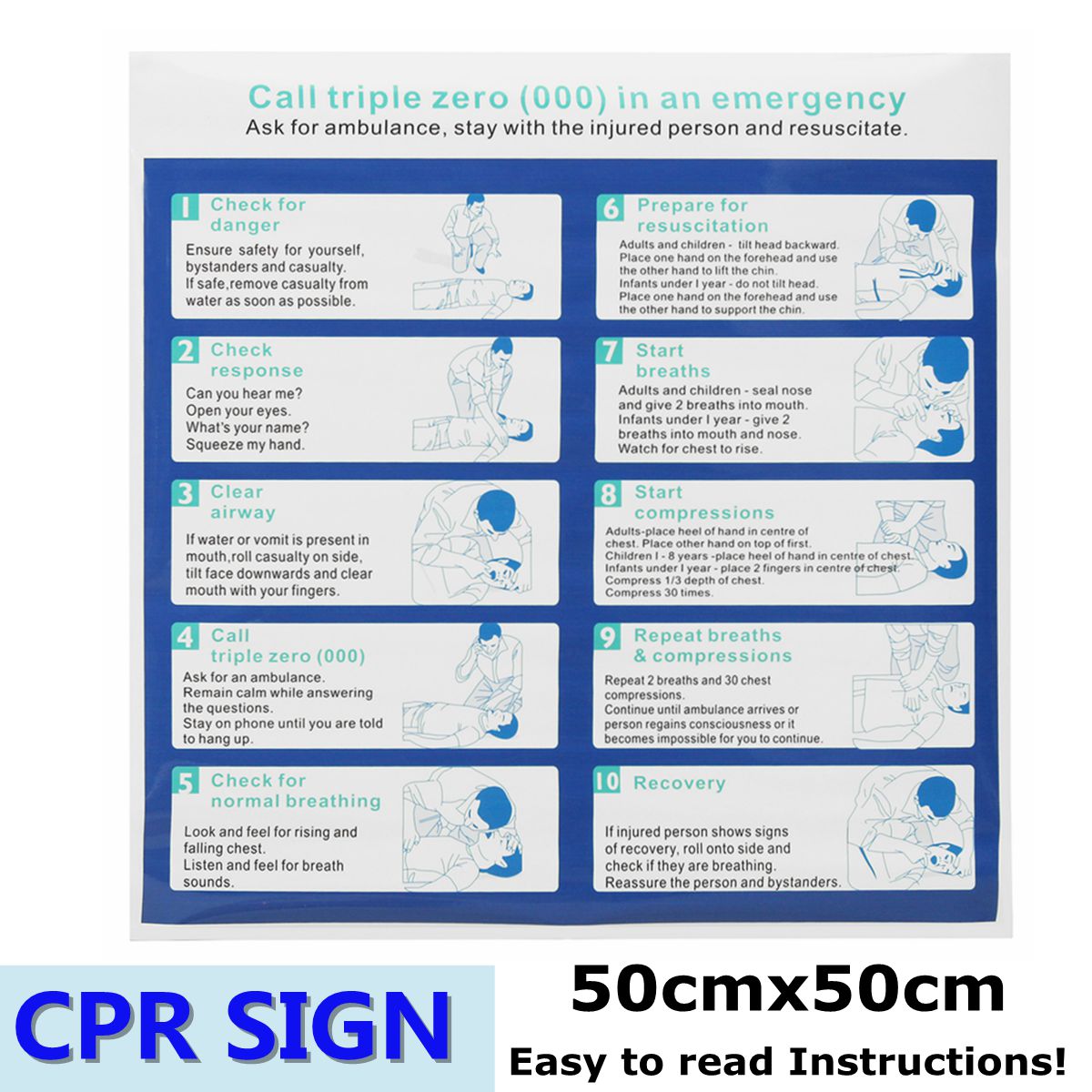 Auxiliary tools CPR Resuscitation Chart Large Sign Safety Sticker PVC ...
