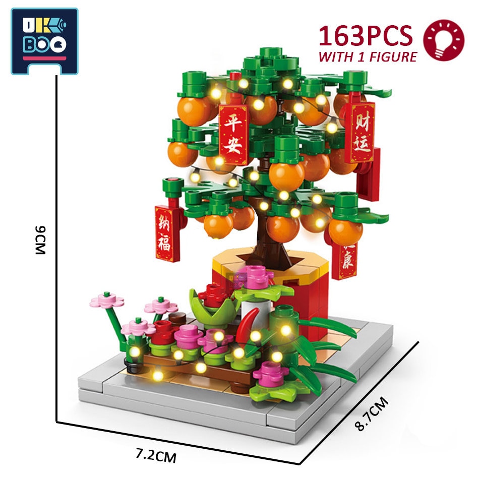 UKBOO Chinese New Year Lighting Model Orange Tree Building Blocks God ...