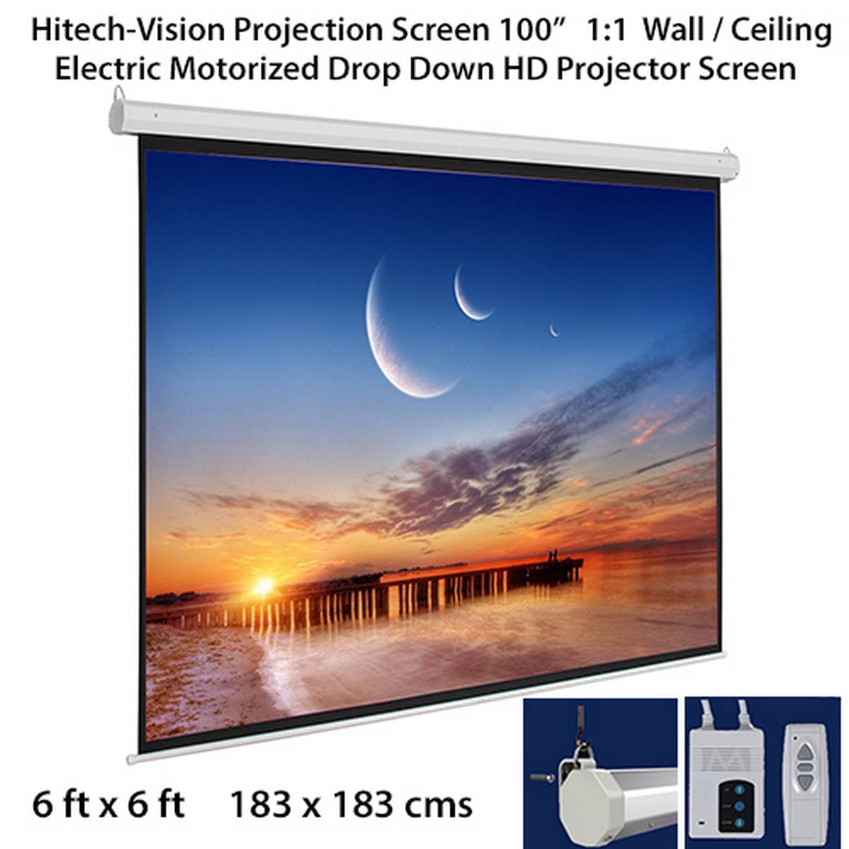 Hitech-Vision Electric Projector Screen - Matt White - 100", 1:1 (6ft x 6ft) | Daraz.pk