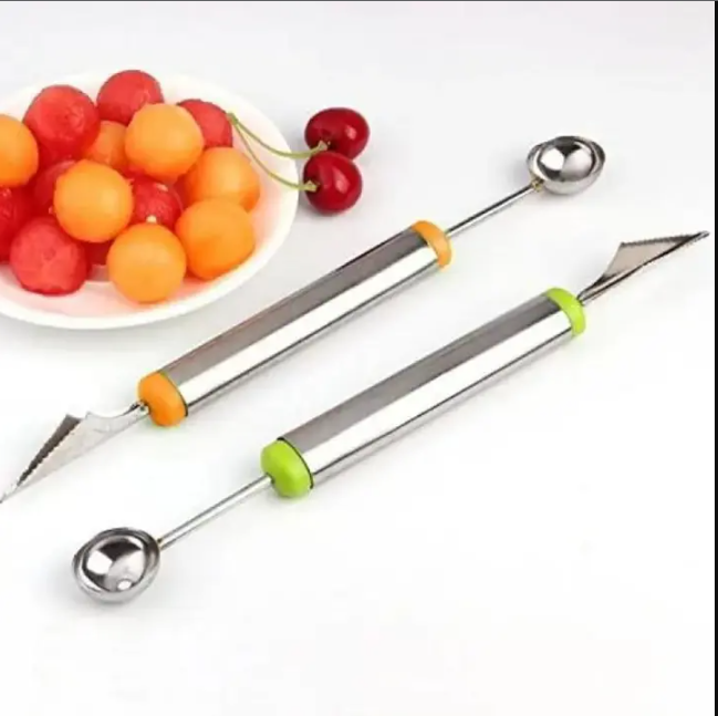 Double Stainless Steel Melon Fruit Spoon Kitchen Cut Watermelon Dig ...