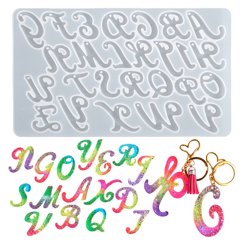 Resin Keychain Letter Molds with Hole Drop Glue Alphabet English Word ...
