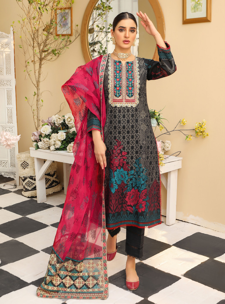 MTF - UNSTITCHED 3 PC JACQUARD BANARSI EMBROIDERED COTTON SUIT WITH ...