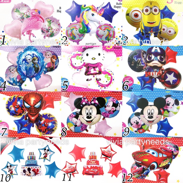 Cartoon Character Foil Balloons Set - 5 Foil Balloons In Each Set ...