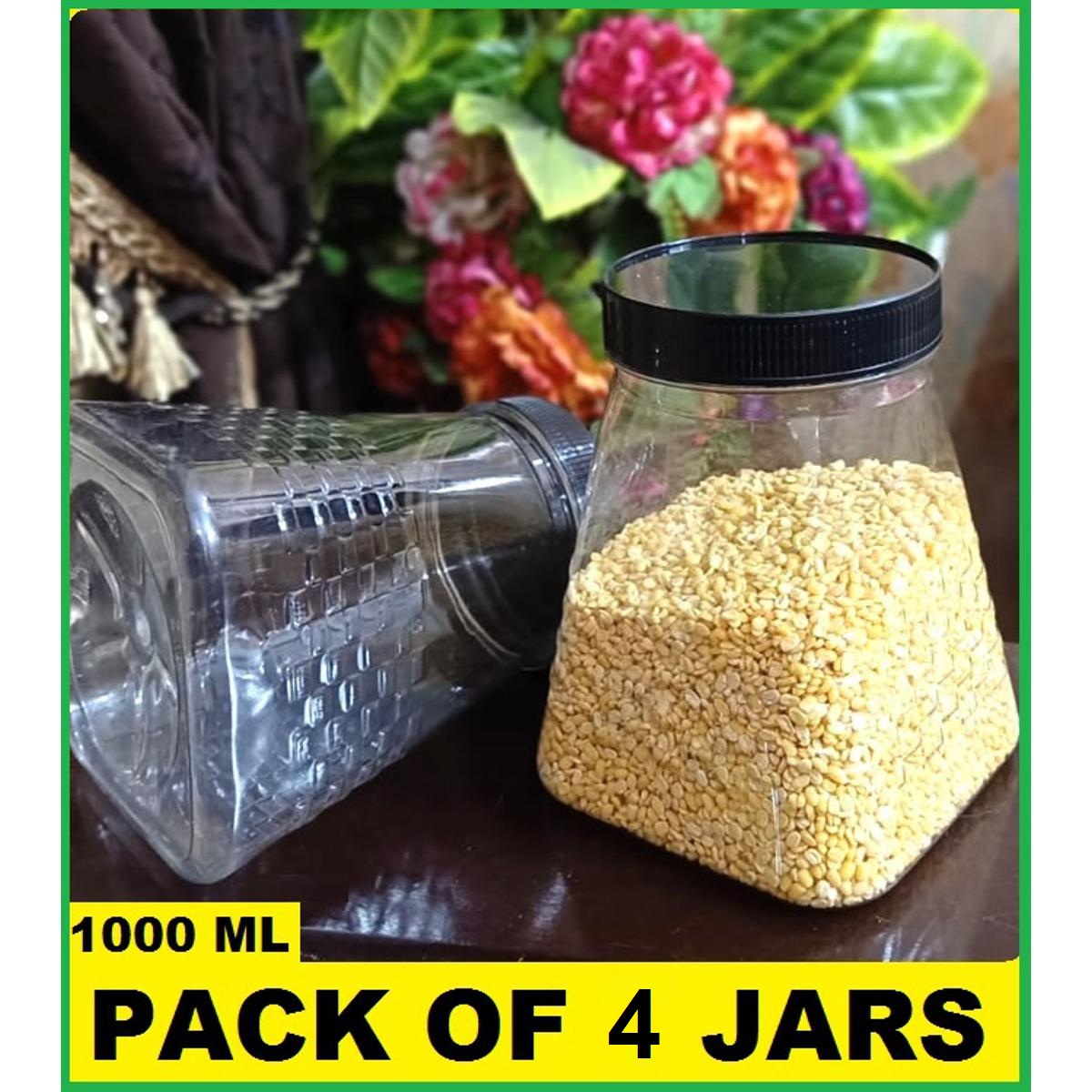 Pack of 4 Jars for Kitchen - 1 KG STORAGE JAR SET PYRAMID SHAPE LARGE ...