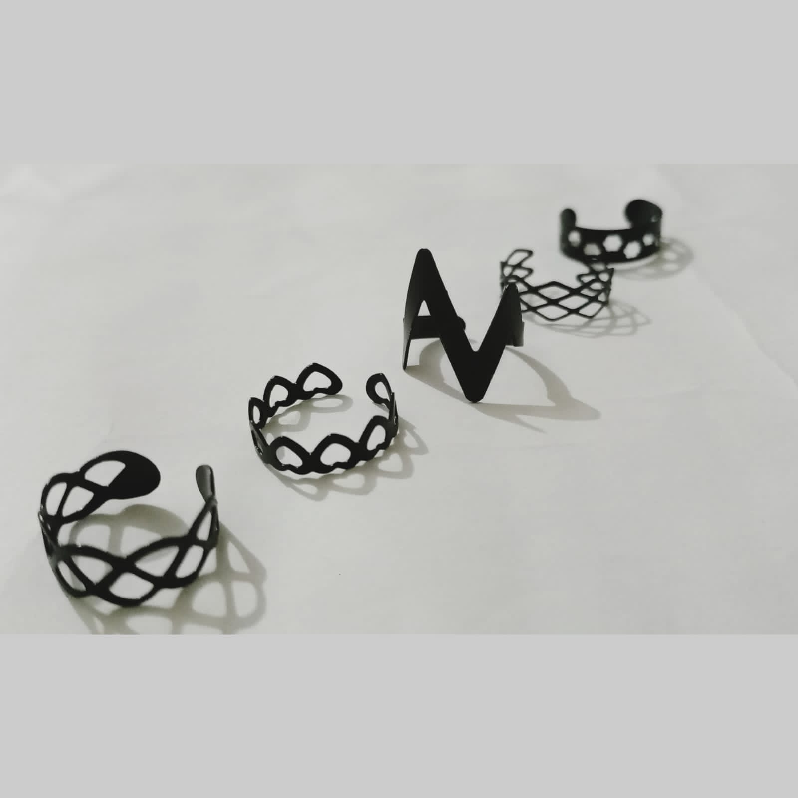 5 pcs/set Golden/black Ring set women Wedding Anniversary rings for ...