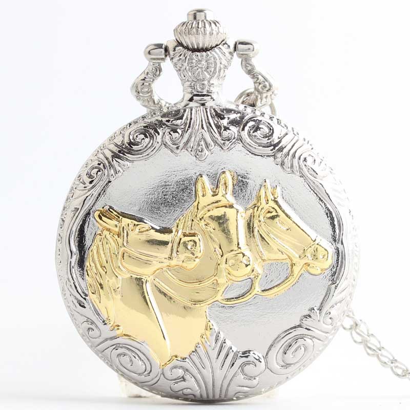 New Retro Style Three-Head Horse Quartz Men's and Women's Pocket Watch ...