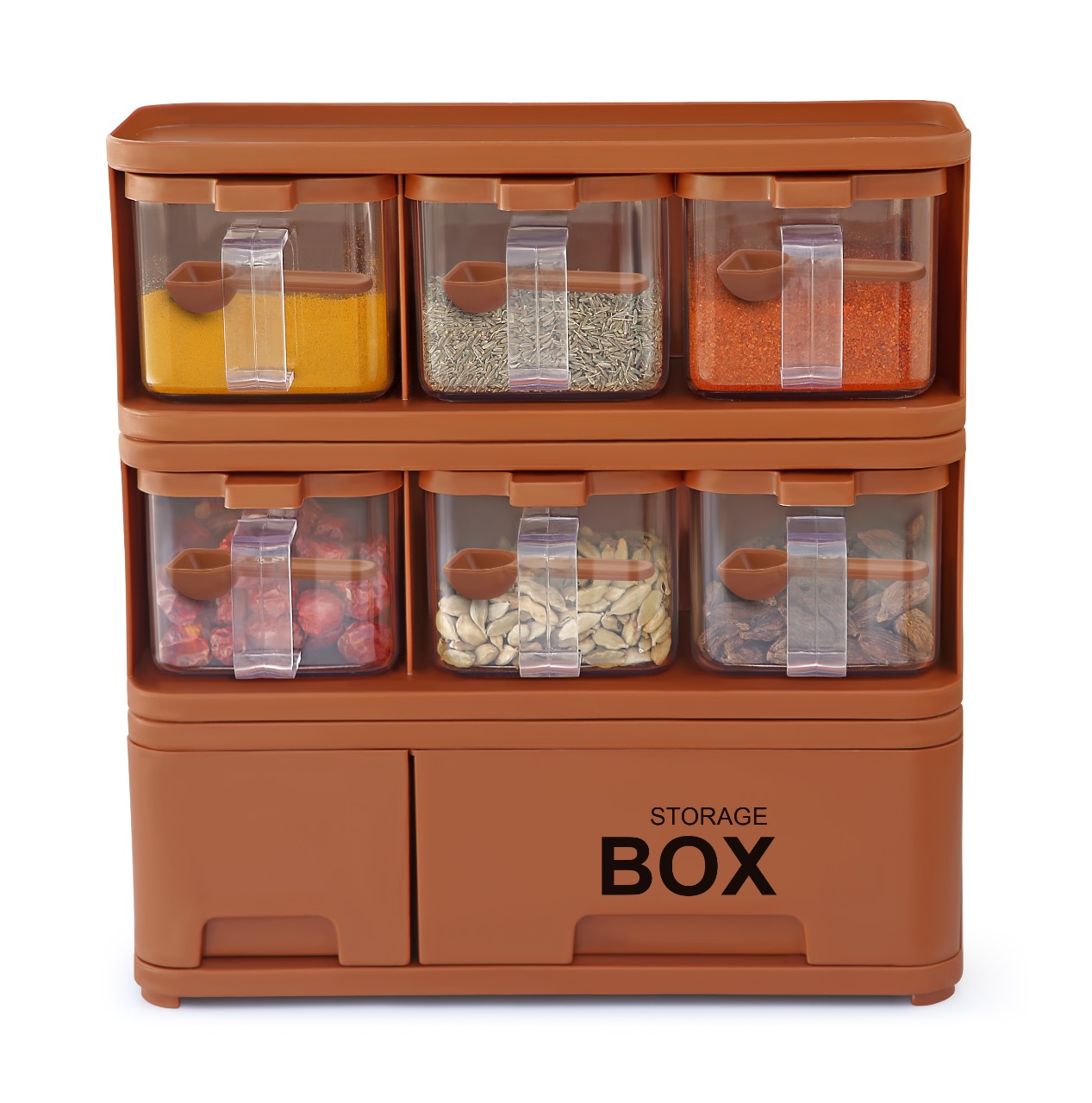 PrettyNeat Storage Box Condiments & Spice Rack With 9 Spice Jars And ...