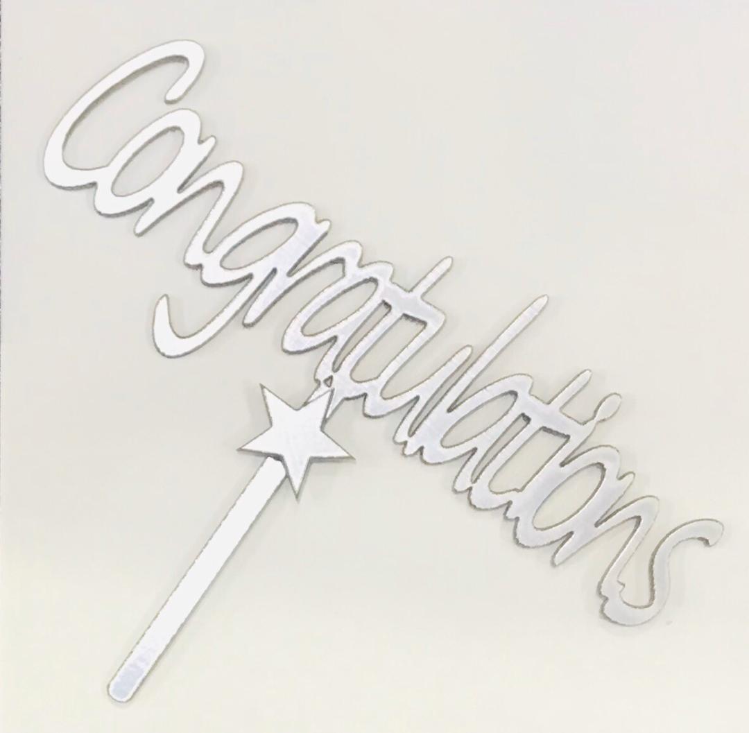 cake toppers silver for Congratulation and party decorations - 1 Piece ...