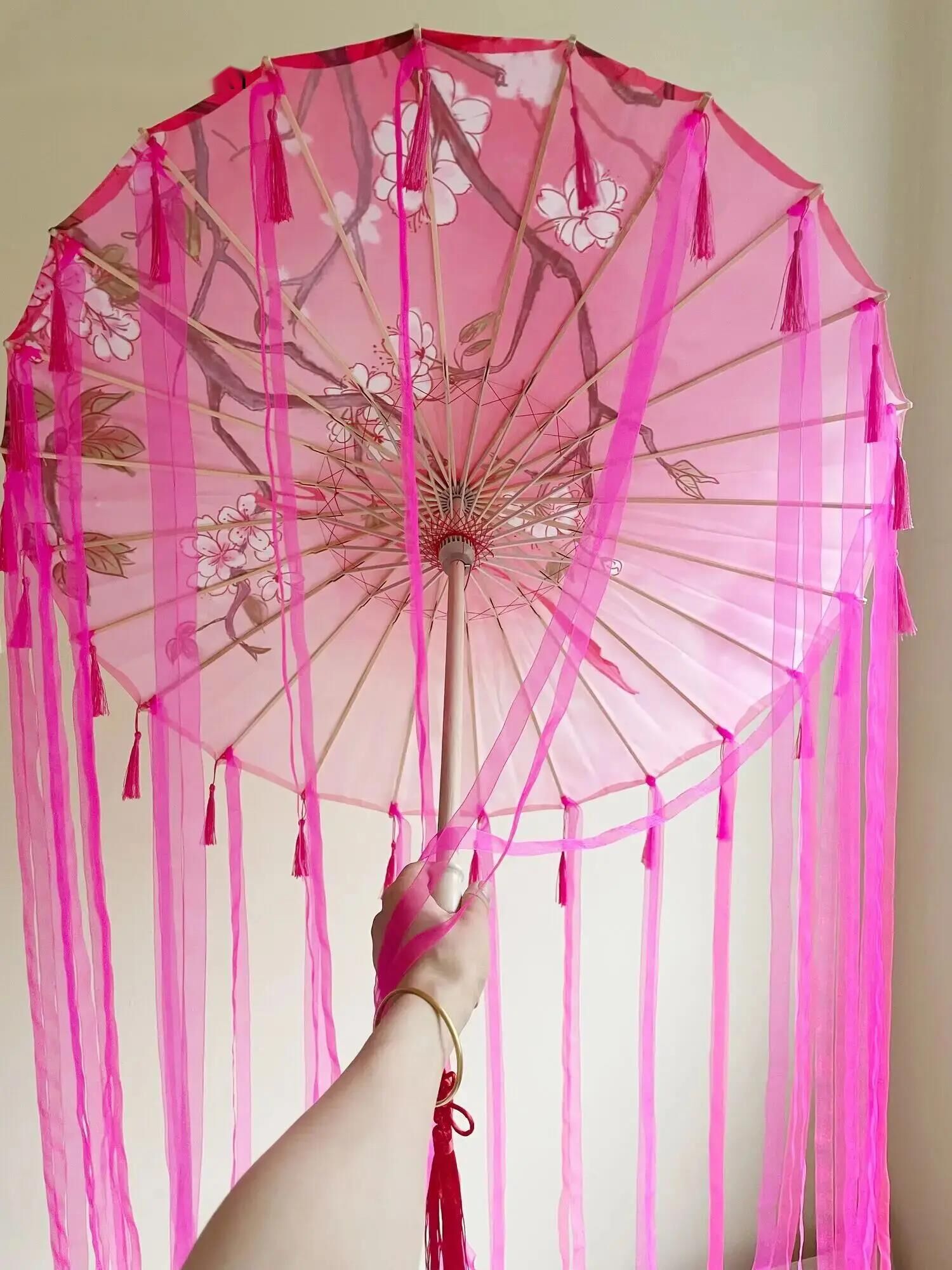 Hanfu Umbrella Chinese Style Silk Umbrella With Long Tassels - Hanfu ...