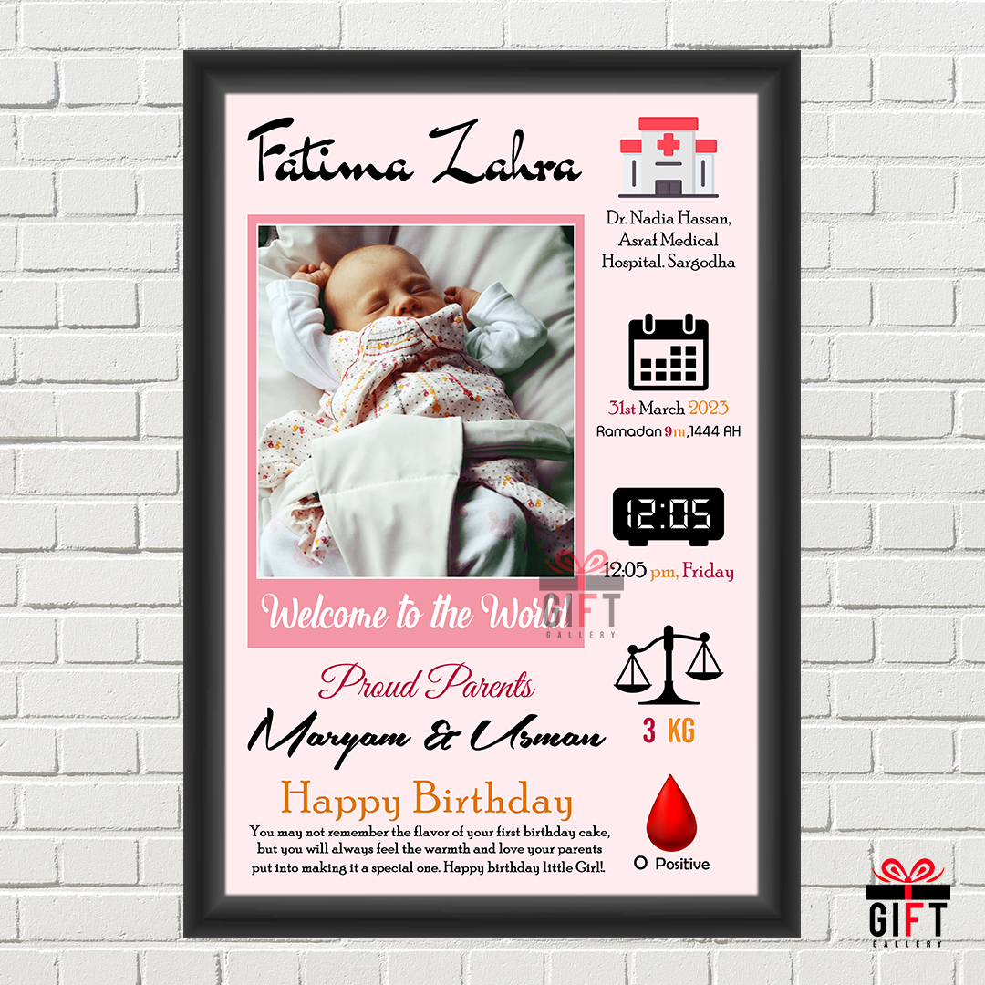 New Born Baby Photo Frame with BIRTH Details, Baby Girl Photo Frame ...