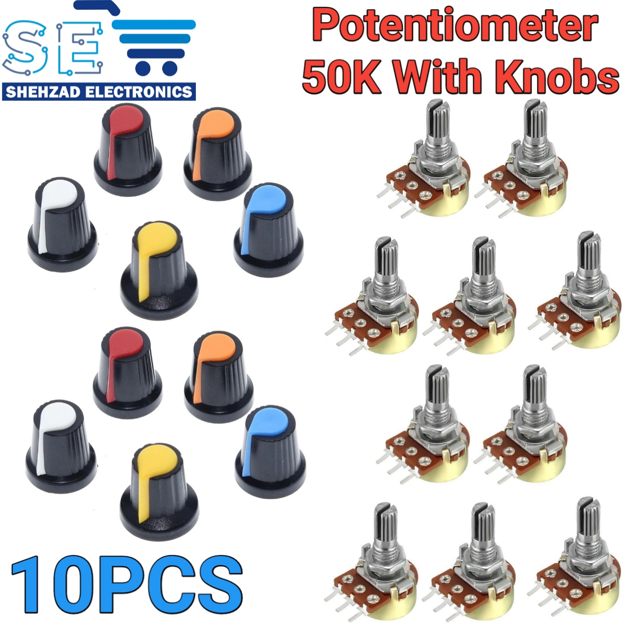 5/10 PCS 10K/20K/50K Ohm Variable Resistors Rotary Potentiometer 3 Pin ...